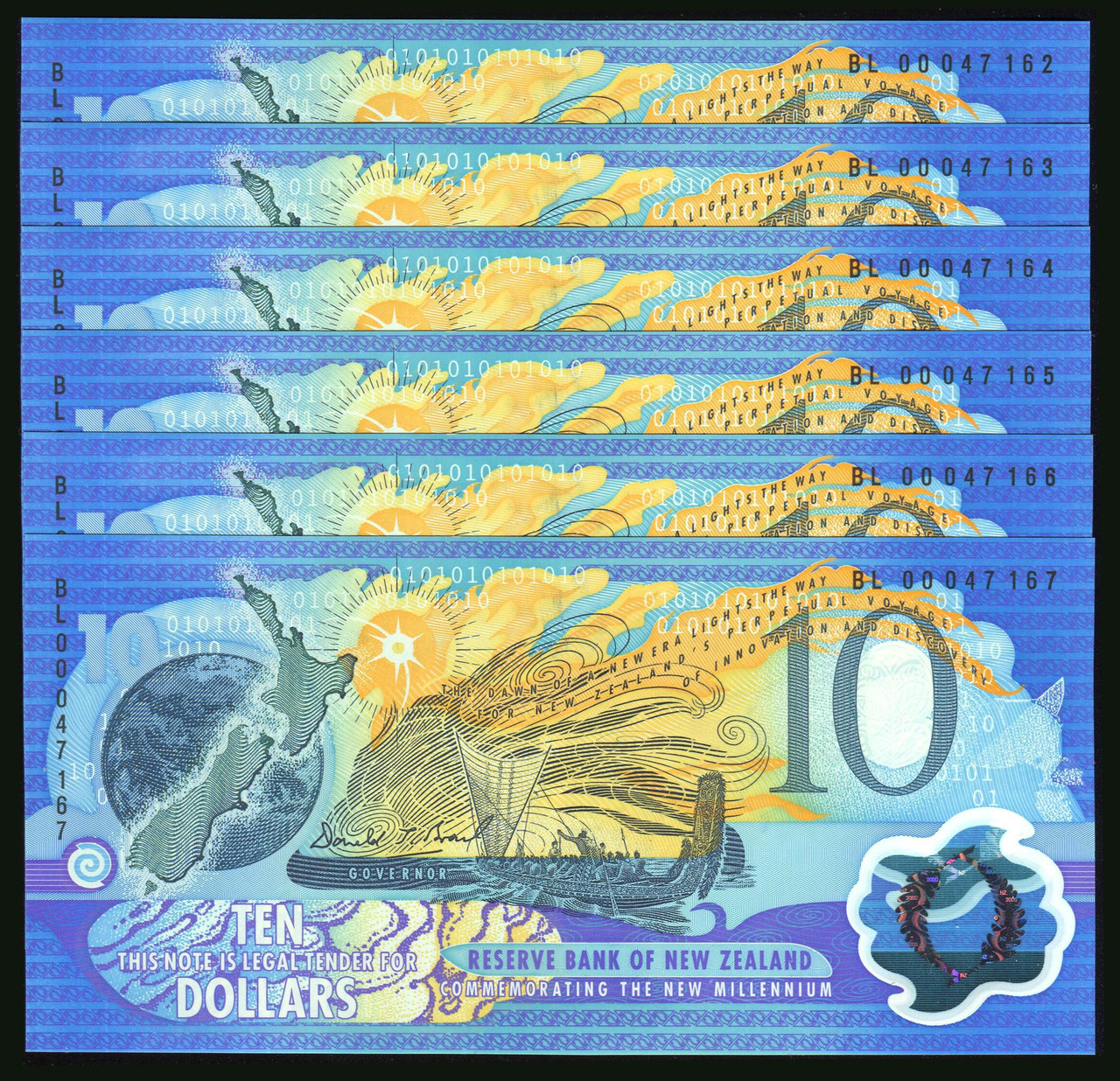 New Zealand - $10 - 6 Consecutive Millennium Notes - BL00 047162 - BL00 ...