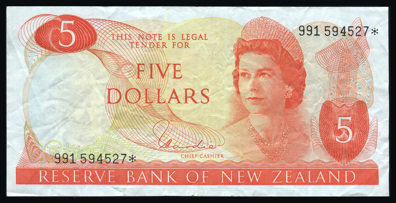 New Zealand - $5 - Star Note - Hardie - 991 594527* - Very Fine ...