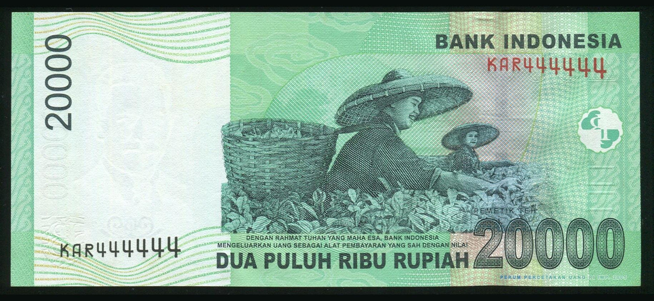 Indonesia - 20000 Rupiah - P144b - KAR444444 - Solid Serial - Unc ...
