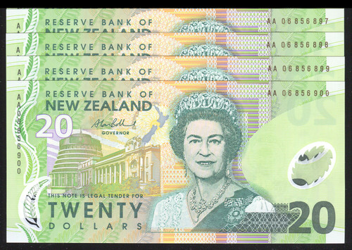 New Zealand - $20 - Bollard - AA06 - First Prefix - 4 Consecutive ...