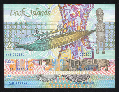 Cook Islands - $3 $10 $20 Note Set - Serial #350 - Uncirculated ...