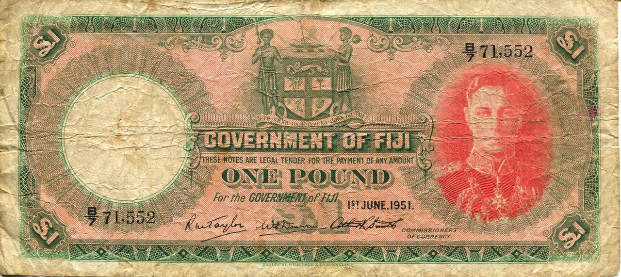 Fiji - 1951 - One Pound Banknote - B/7 71552 - Oceanic Mint