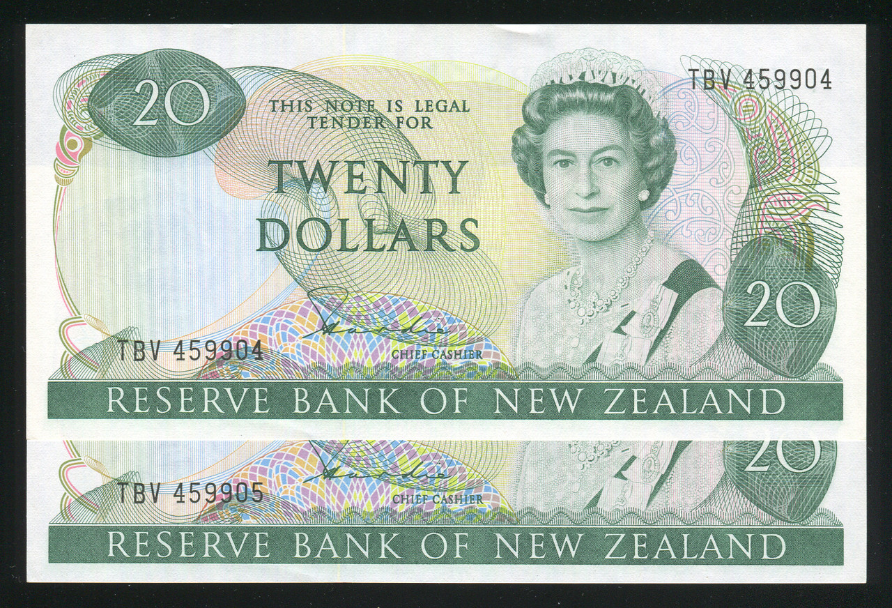 New Zealand - $20 - Hardie - Consecutive Pair - TBV459904 - TBV459905 ...