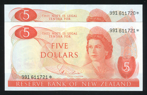 New Zealand - $5 - Hardie - Consecutive Star Notes - 991 611720* - 991 ...