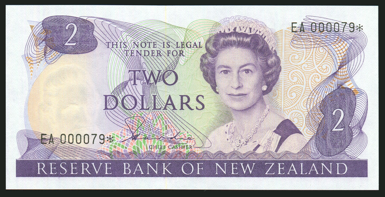 New Zealand - $2 Star Note - Hardie - Low Serial - EA000079* - Unc ...
