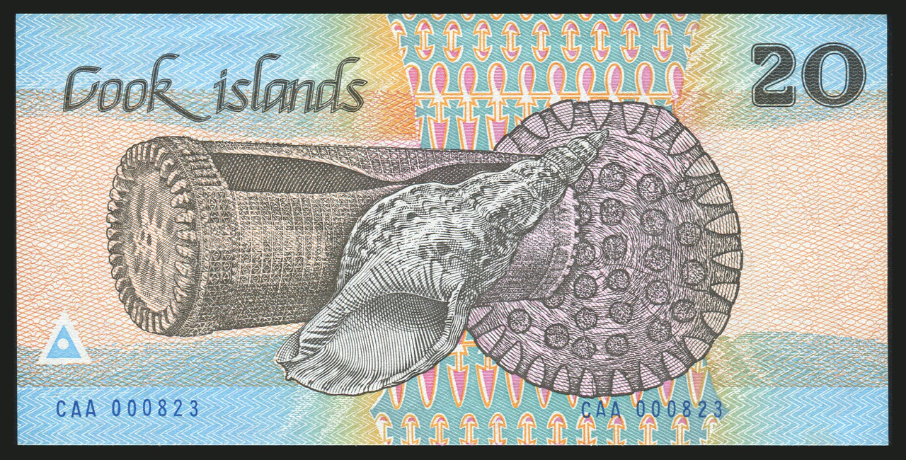 Cook Islands - $20 - First Prefix - CAA000823 - aUnc - Oceanic Mint