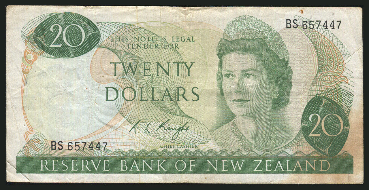 New Zealand - $20 - Knight - First Prefix - BS657447 - Oceanic Mint