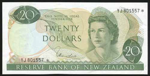 New Zealand - $20 - Hardie - Star Note - YJ801557* - EF - Oceanic Mint