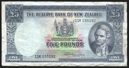 New Zealand - 5 Pounds - Fleming - 11K 035192 - Fine - Oceanic Mint