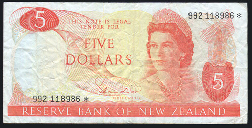 New Zealand - 5 Dollars - Hardie - Star Note - 992 118986* - Fine