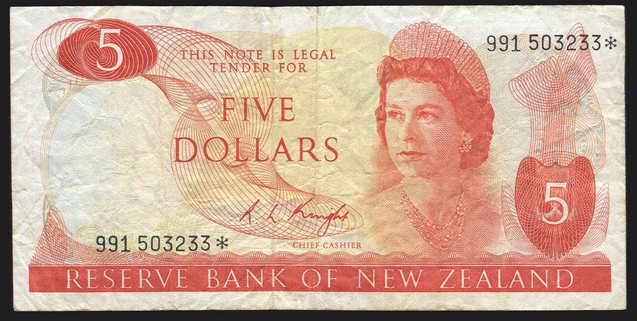 New Zealand - 5 Dollars - Knight - Star Note - 991 503233*