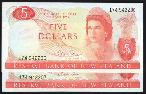 New Zealand - 5 Dollars - Hardie - Last Prefix Pair - 174 942206 - 174 ...