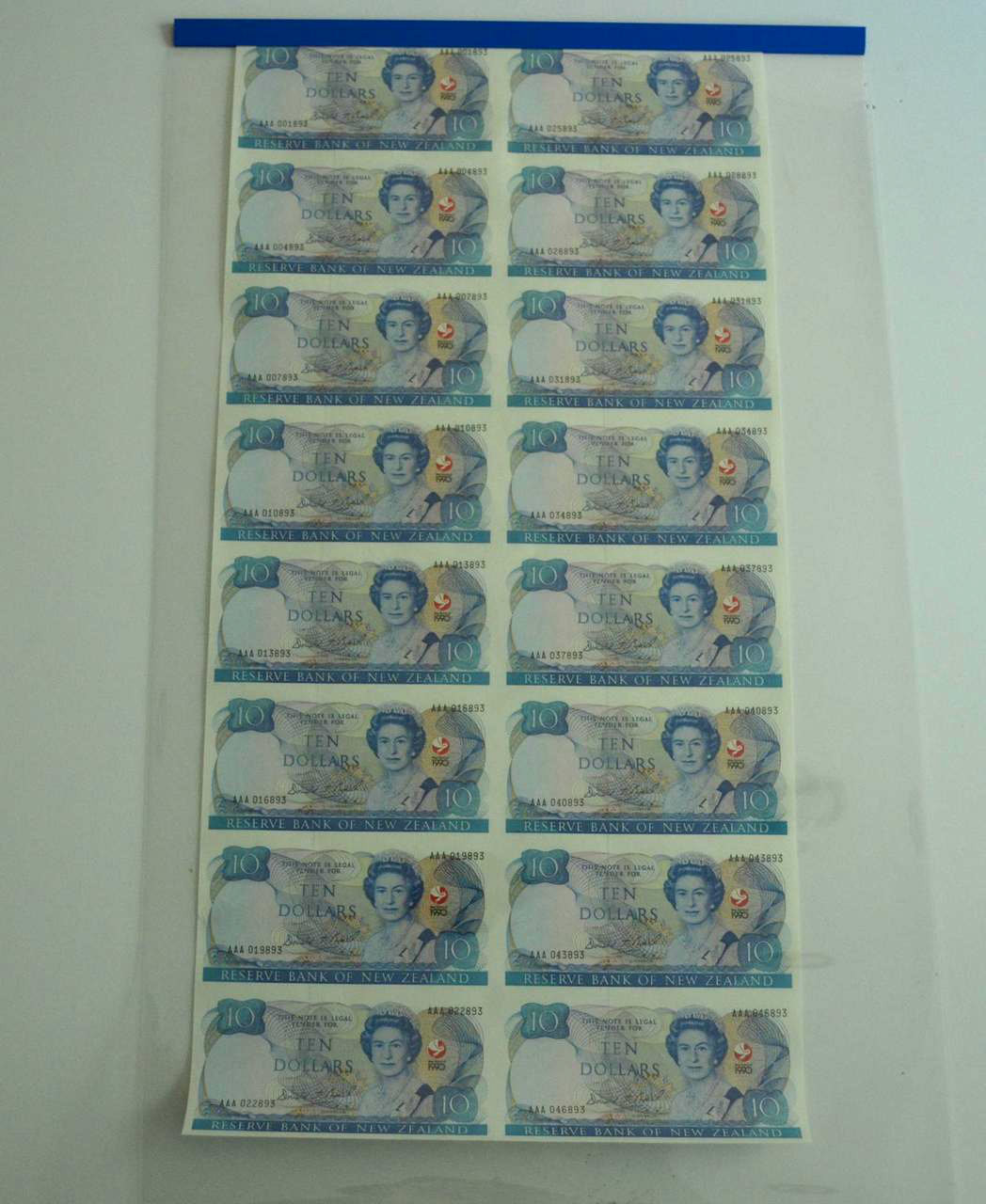 New Zealand - 1990 - $10 Commemorative Notes - Uncut Sheet Of 16 ...