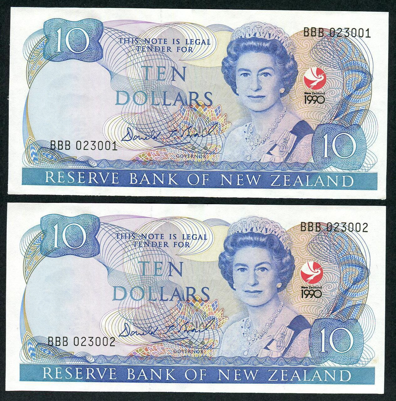 New Zealand - 1990 - $10 Commemorative Notes - Consecutive Pair ...