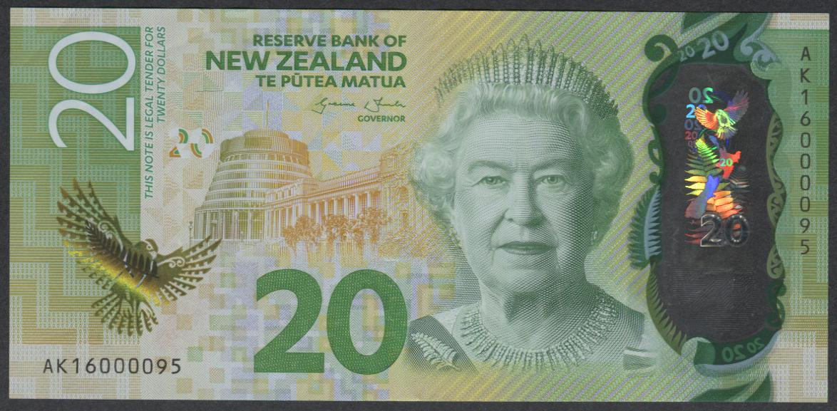 New Zealand - $20 Polymer Note - Wheeler - AK16 000095 - Oceanic Mint