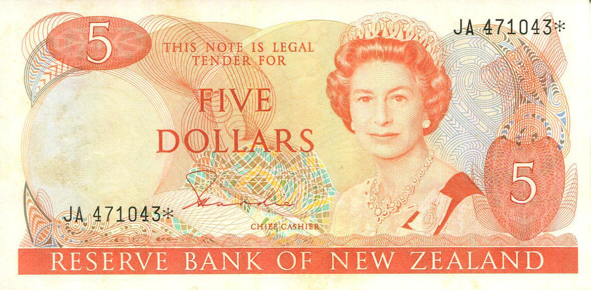 New Zealand - $5 Star Note - Hardie - JA471043* - Oceanic Mint