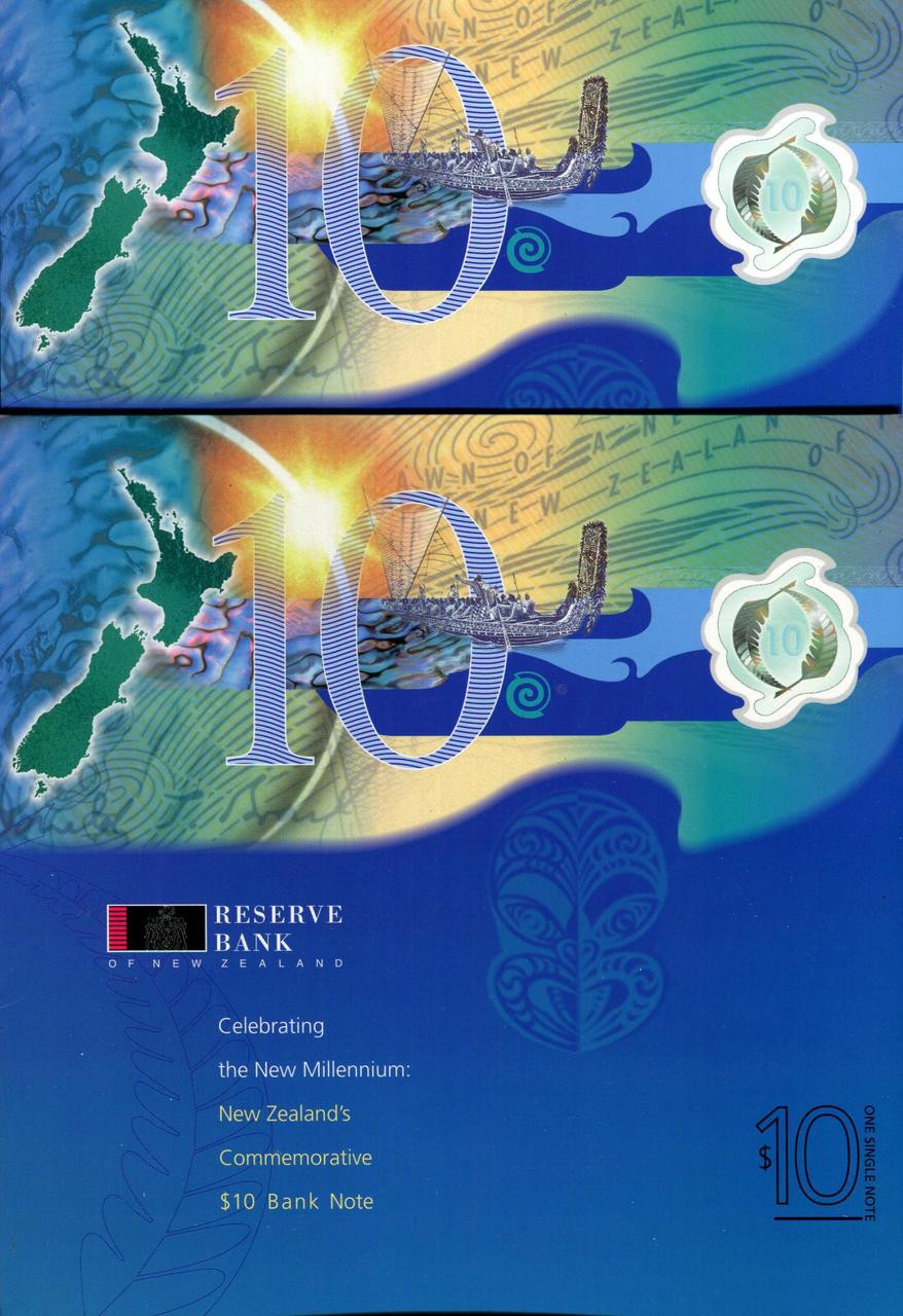 New Zealand - 2000 - $10 Millennium Notes Large Pack - Consecutive Pair ...