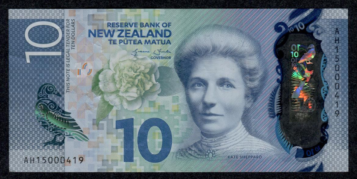 New Zealand - $10 Polymer Note - Wheeler - AH15 000419 - Oceanic Mint