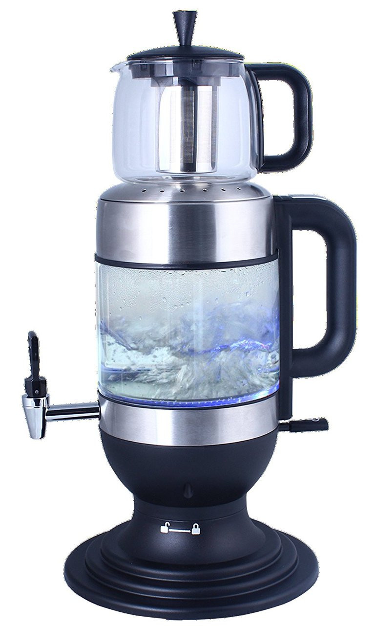 2.5 Liters Glass Samovar, Tea Maker, with Boil-Dry Protection (Black ...