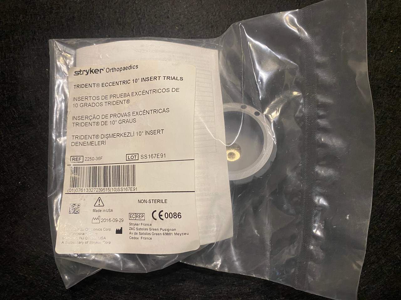 Stryker 2250-36F Trident Eccentric 10 Degree Insert Trials 36F