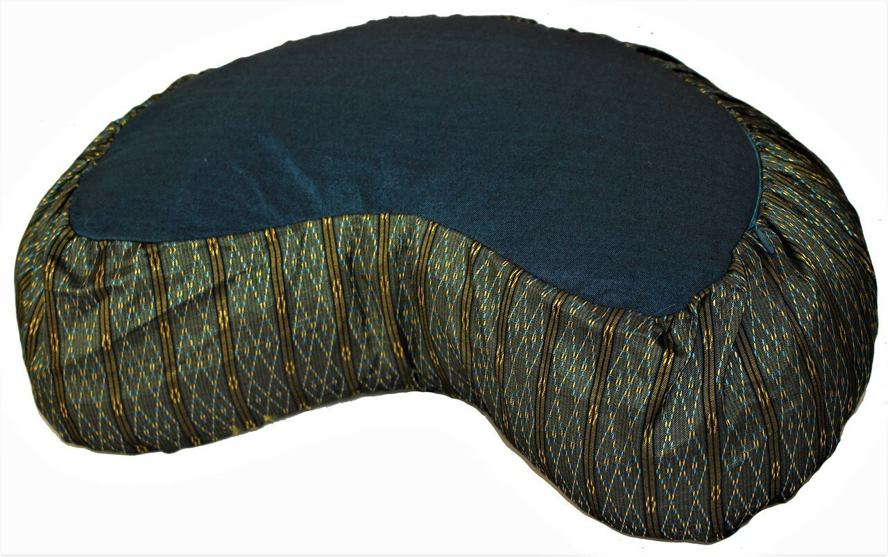 Crescent Meditation Cushion Buckwheat Zafu "Global Weave" Teal - Boon Decor
