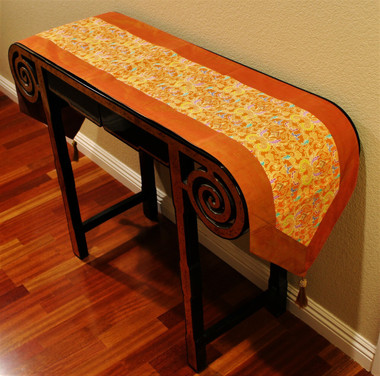 Table Runner Japanese Kimono Silk Print - Saffron with Gold Accent 74 ...