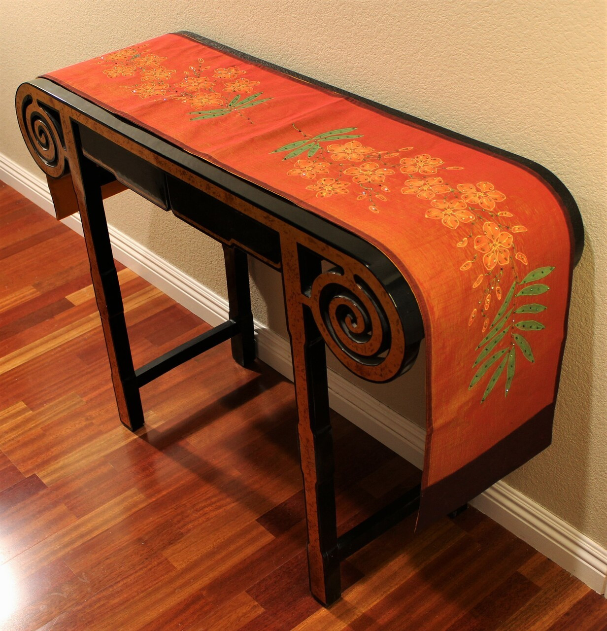 Table Runner Wall Hanging Hand Painted Beaded Exotic Orchids Saffron 74 ...