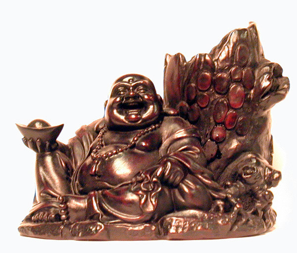 Hotai Monk (Laughing Buddha) w/Tree Trunk Container - 6 Resin - Boon Decor