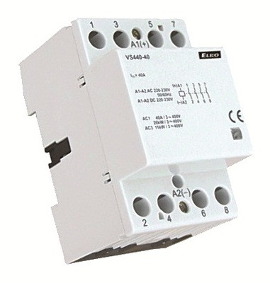 CONTACTOR, 4 POLE, 40A-AC1 230V AC/DC 3 MODULE WIDE, DIN MOUNTING - AJ ...