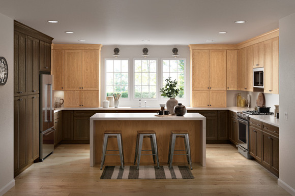Lakreridge Hickory in Saddle and Oak in Natural - Cardell Cabinetry