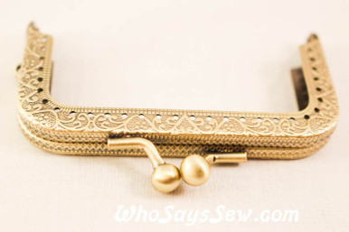 8.5cm Embossed Antique Brass Kisslock Purse Frame- Round, Curved and ...