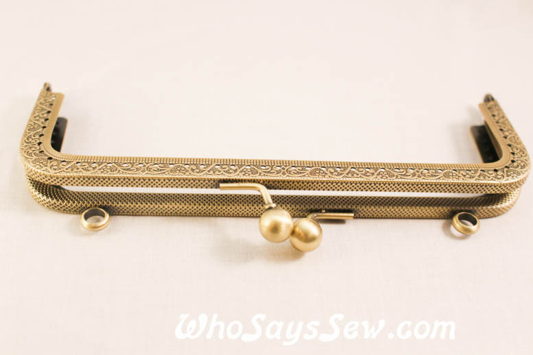 18cm Embossed Antique Brass Kisslock Purse Frame- Square - Who Says Sew