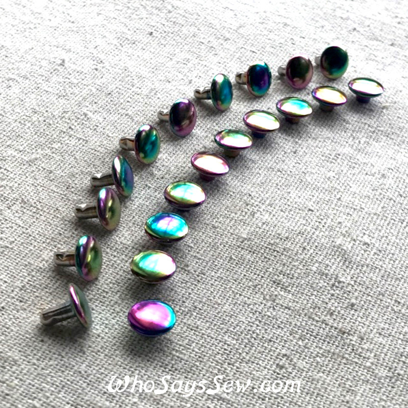 Brass 9mm RAINBOW IRIDESCENT Double Cap Rivets. 3 Shank Sizes 6mm, 8mm ...