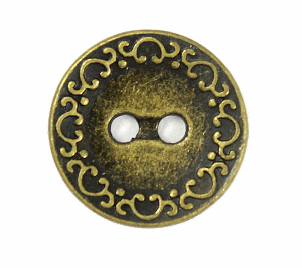 Retro Brass Scrollwork Edge Metal Hole Buttons - 20mm - 3/4 inch