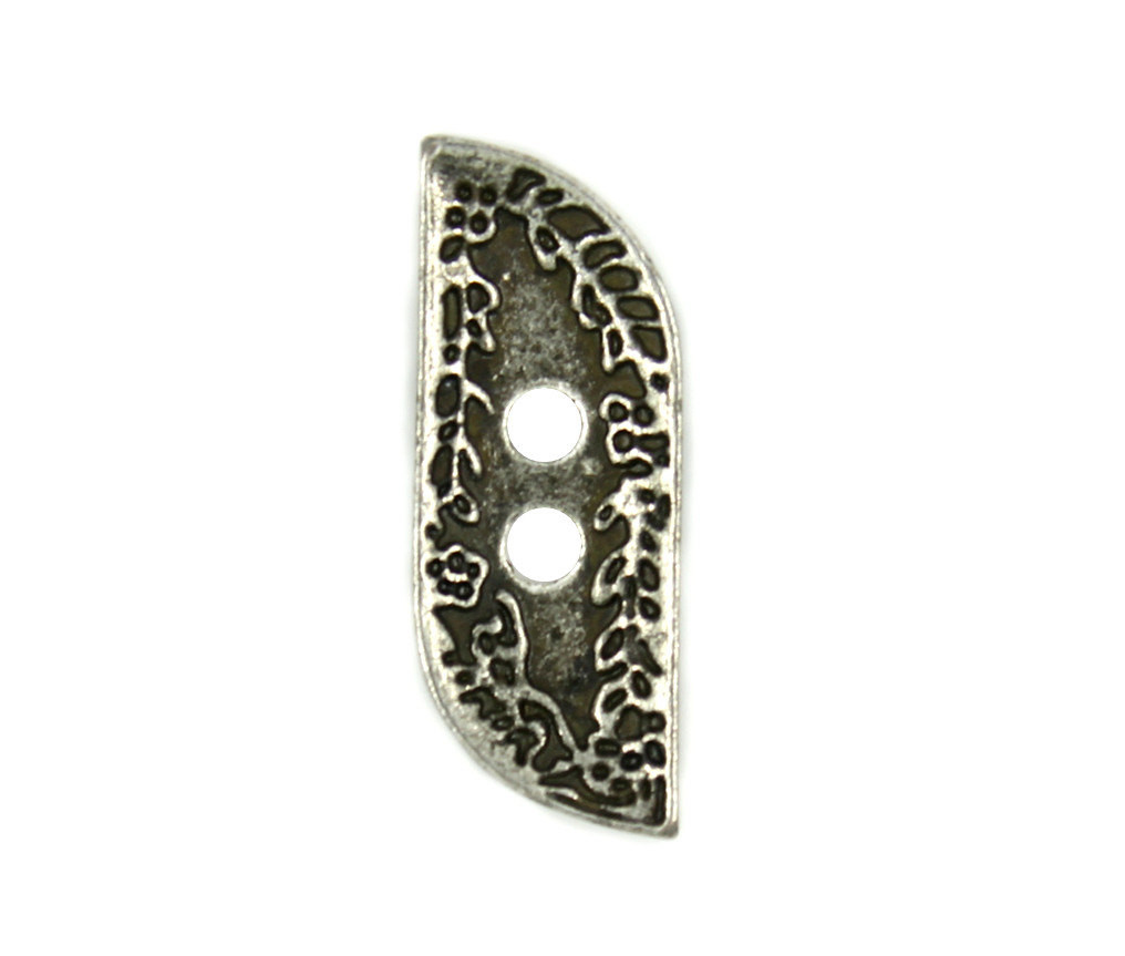 Leaf Vine Parallelogram Antique Silver Metal Hole Buttons - 25mm - 1 inch