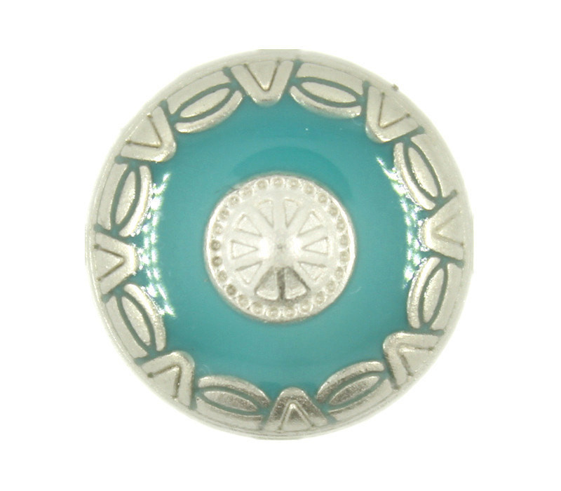 Silver Flower Domed Metal Shank Buttons , Teal Blue Enamel - 18mm - 11/ ...