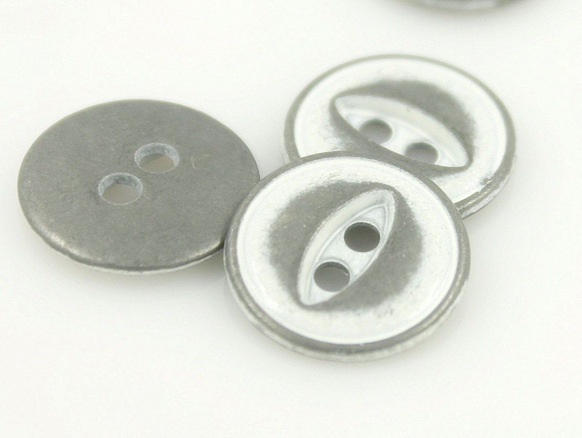 Thread Groove Design Gunmetal White Metal Hole Buttons - 14mm - 9/16 inch