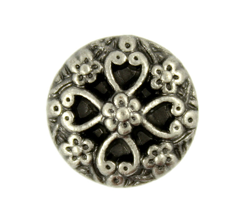 Hearts and Flowers Nickel Silver Metal Shank Buttons - 12mm - 1/2 inch