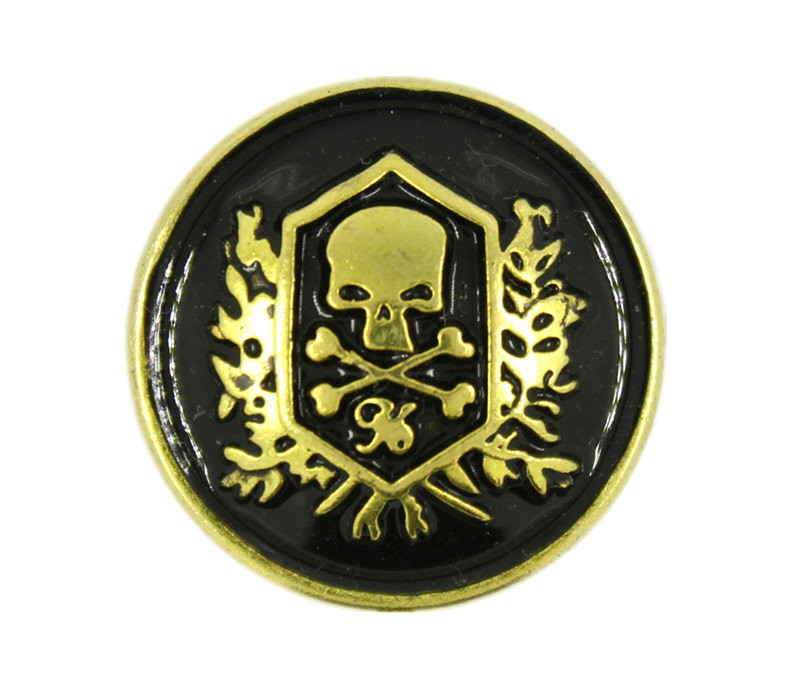 Gold Black Skull Emblem Pattern Metal Shank Buttons - 23mm - 7/8 inch