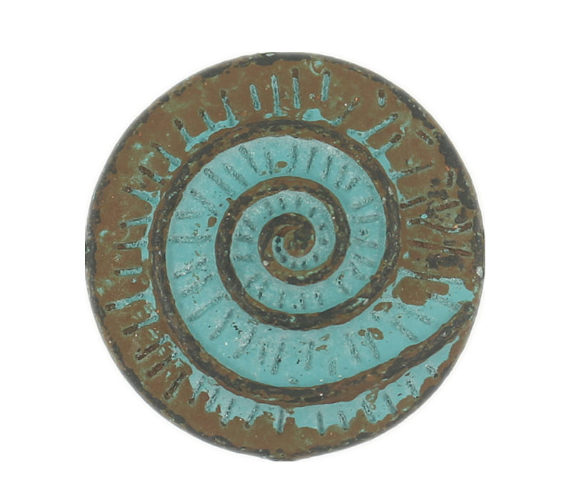 Spiral Shell Green Patina Metal Shank Buttons - 22mm - 7/8 inch