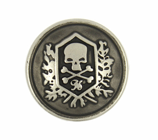 Silver Black Skull Emblem Pattern Metal Shank Buttons - 15mm - 5/8 inch