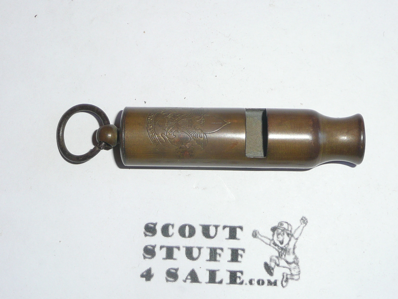 tubular boy scout whistle, teen-20s, with stamped boy scout emblem and ...