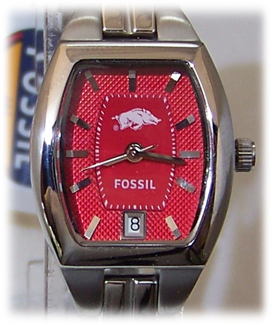 Arkansas Razorbacks Fossil Watch Womens 3 Hand Date Wristwatch Li3007