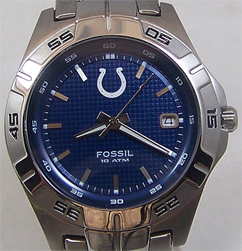 Indianapolis Colts Watch Fossil Mens Three Hand Date Wristwatch