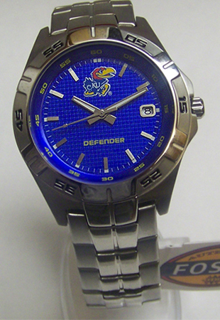 KU Kansas Jayhawks Fossil Watch Mens Three Hand Date Wristwatch Li2950