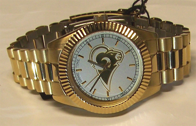 Rams Watch Mens 23K Gold Logo NFL Football Wristwatch Game Time
