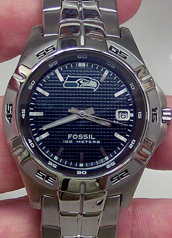 Seattle Seahawks Fossil Watch Mens 3 Hand Date Wristwatch NFL1160