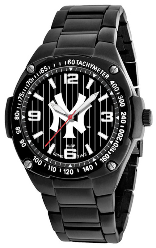 NY New York Yankees Watch Mens Black SS Gladiator Pinstripe Wristwatch