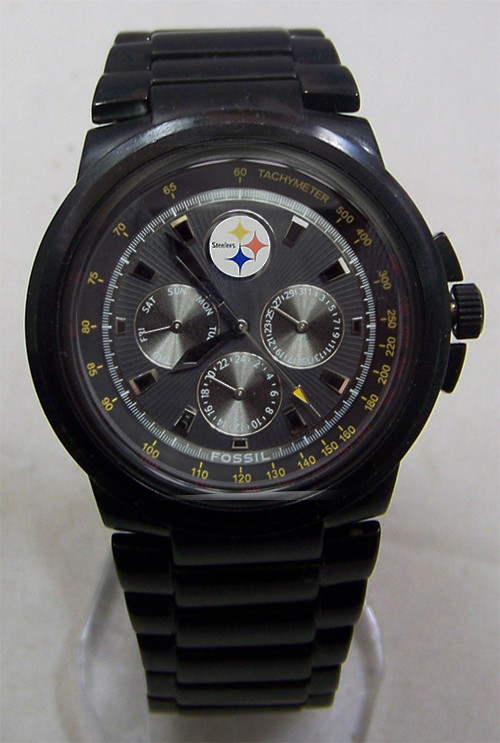 Pittsbugh Steelers Fossil Watch Mens Multifunction Black IP Wristwatch