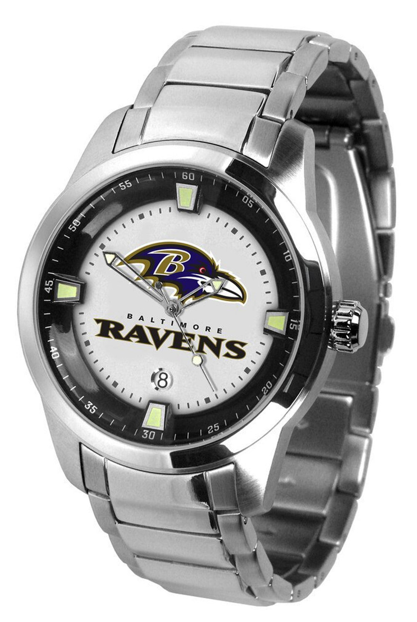Baltimore Ravens Watch Mens Game Time Titan Stainless Date Wristwatch